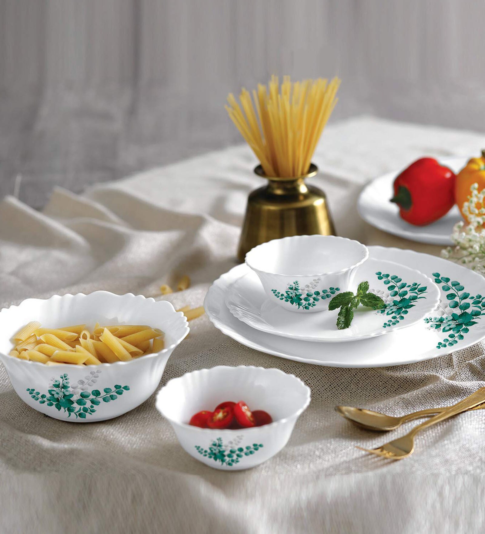 Buy Imperial Aqua Leaves Opalware Dinner Set - 13 Pieces By Cello Online - Opalware Dinner Sets ...