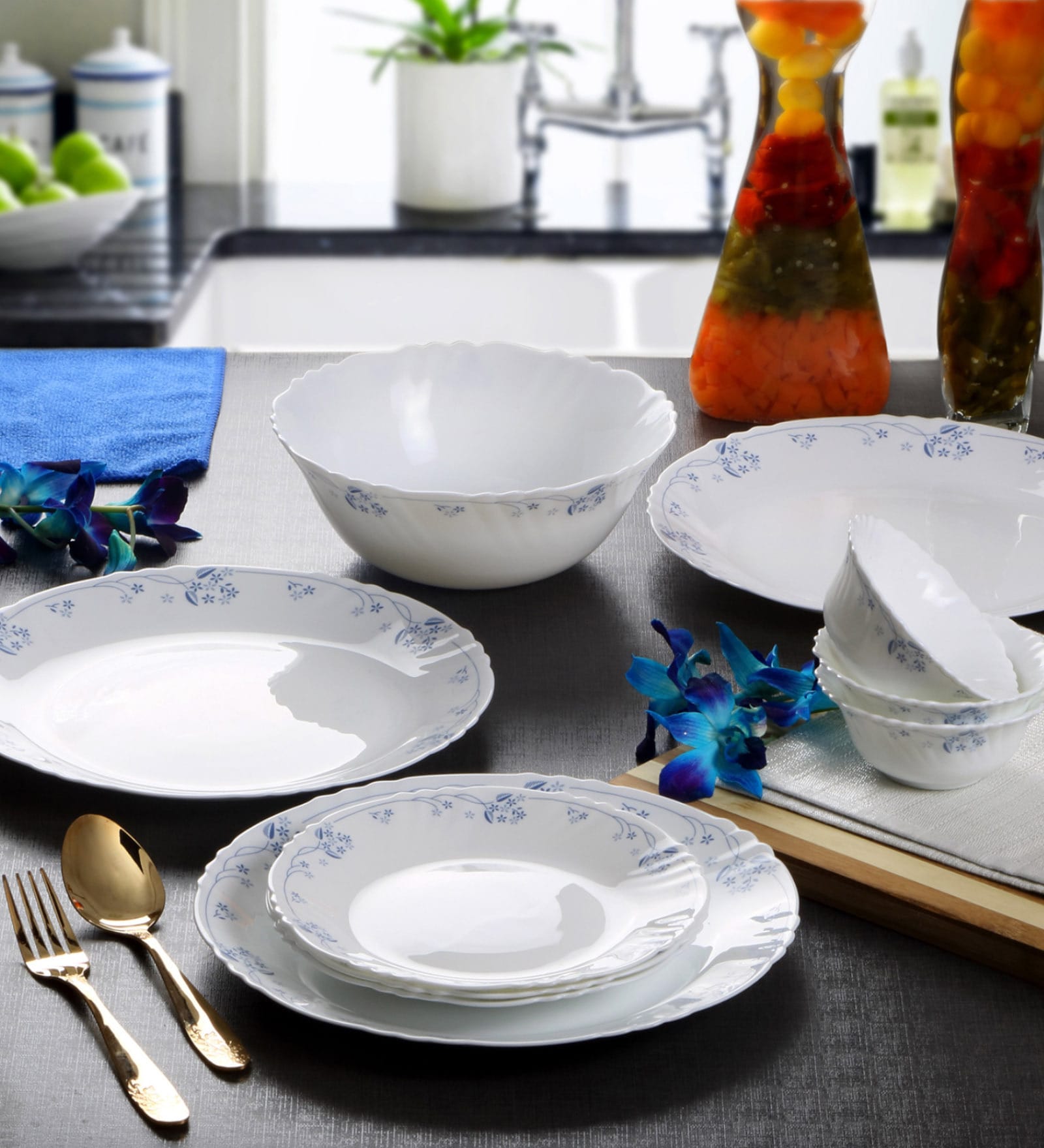 Buy Cello Imperial Dainty Blue Opalware Dinner Set, 33 Pc Online ...