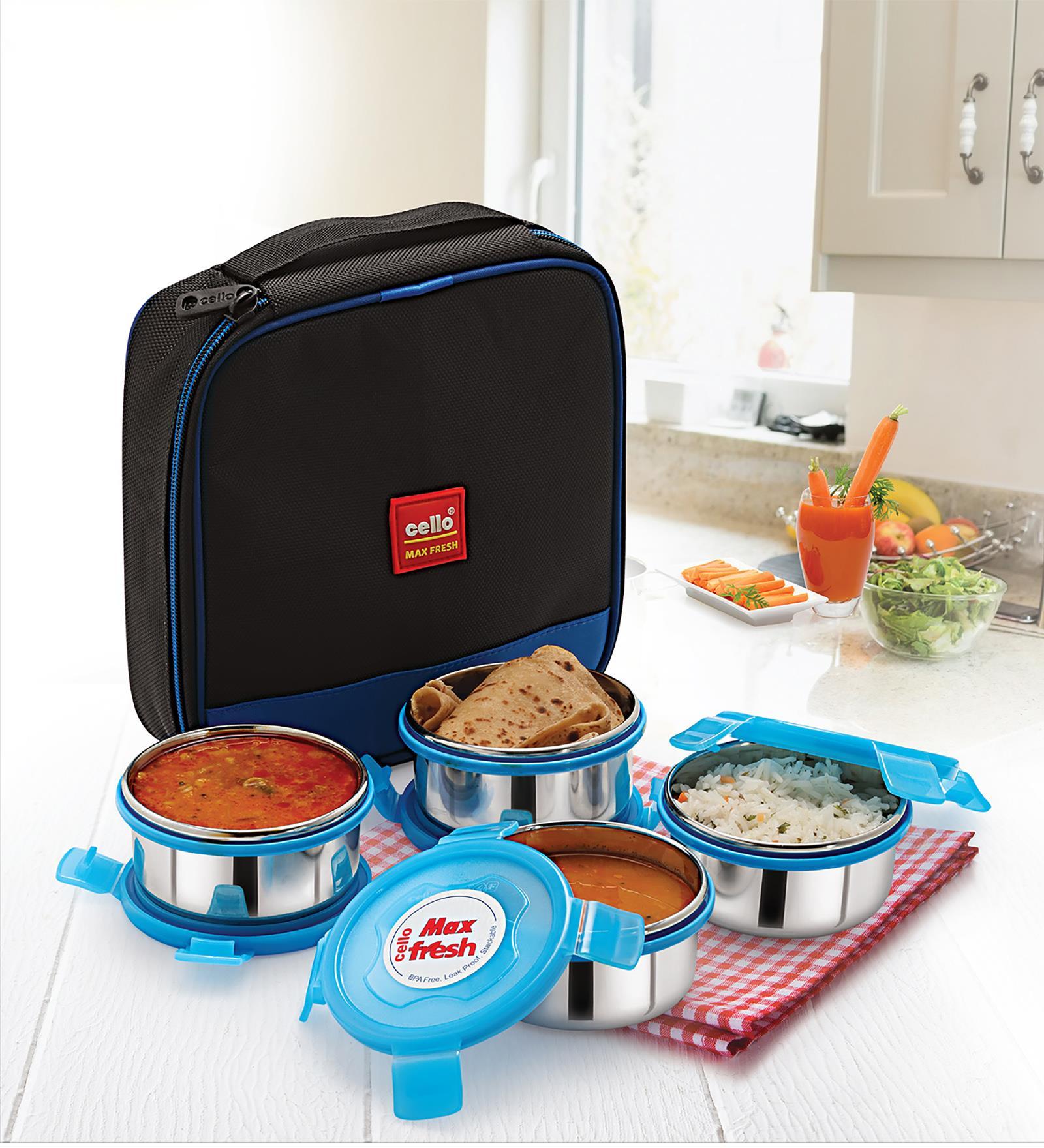 Buy Cello Max Fresh Supremo Blue Steel Lunch Box - Set Of 4 at 13% OFF ...