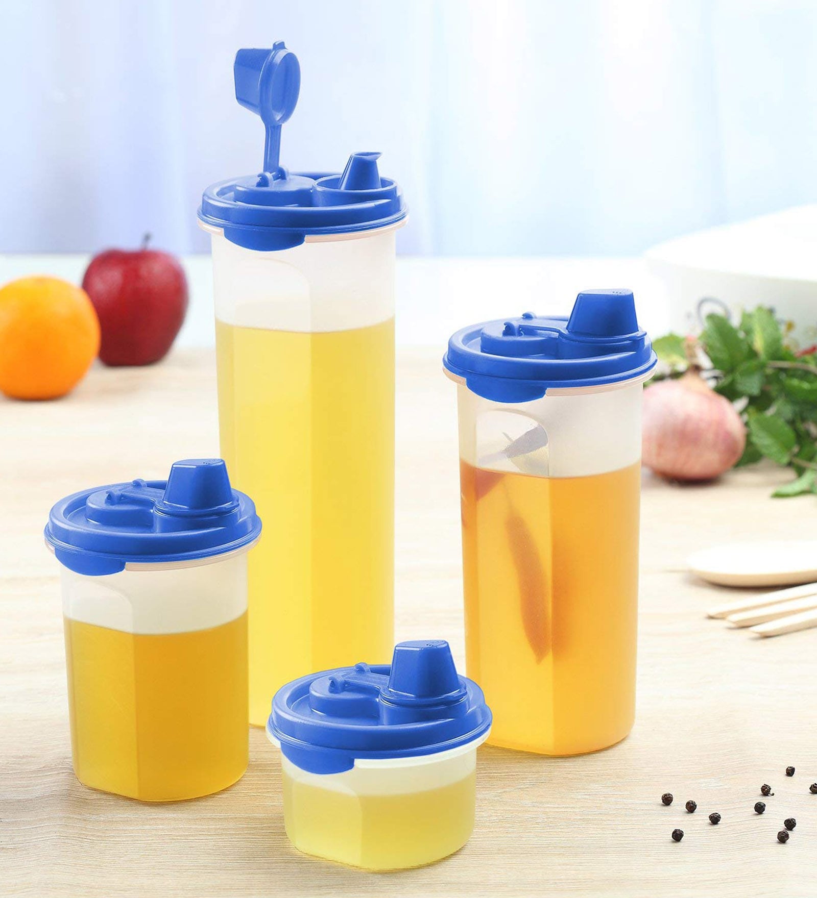 Buy Cello Modu Store Plastic Oil Dispenser Set, 650ml, Set of 2, Blue ...
