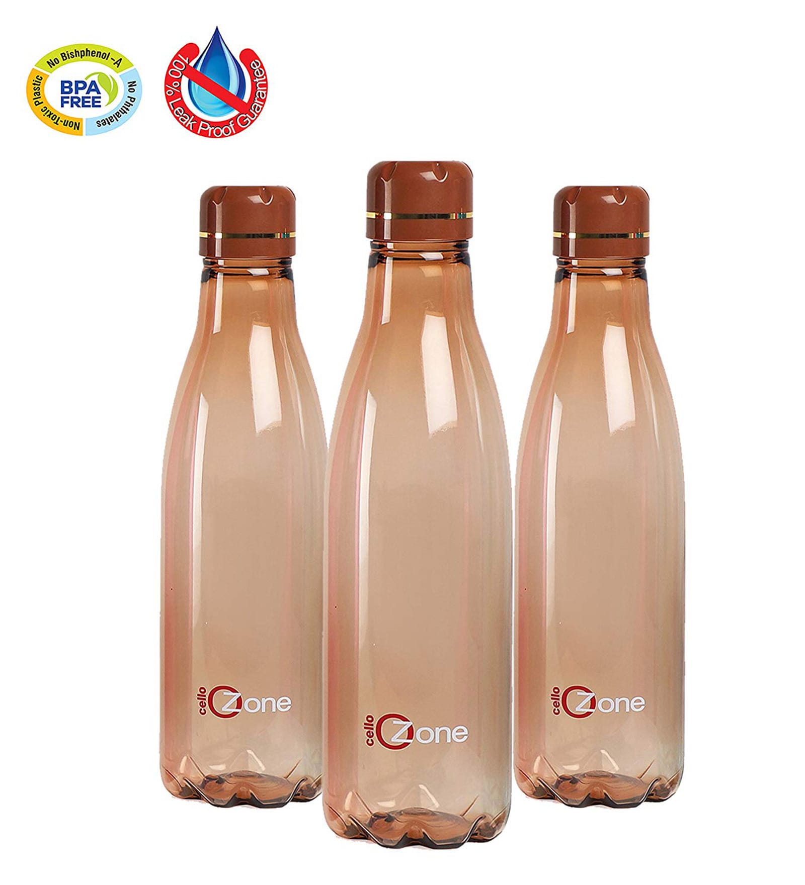 Buy Cello Ozone Plastic Water Bottle, 1 Litre, Set of 3, Brown Online ...