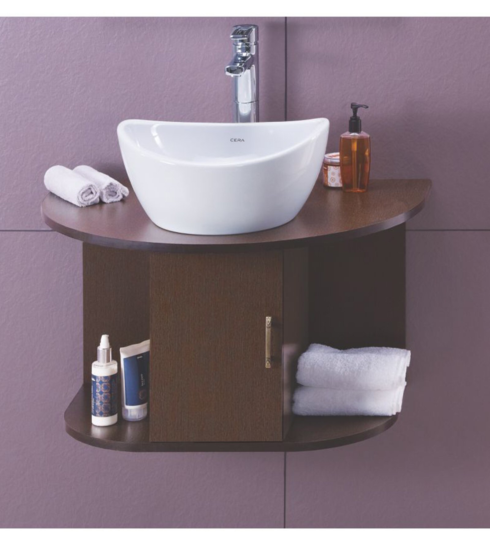 Buy Cera White & Brown Ceramic & Wood Vanity (Model: B3010105) Online ...