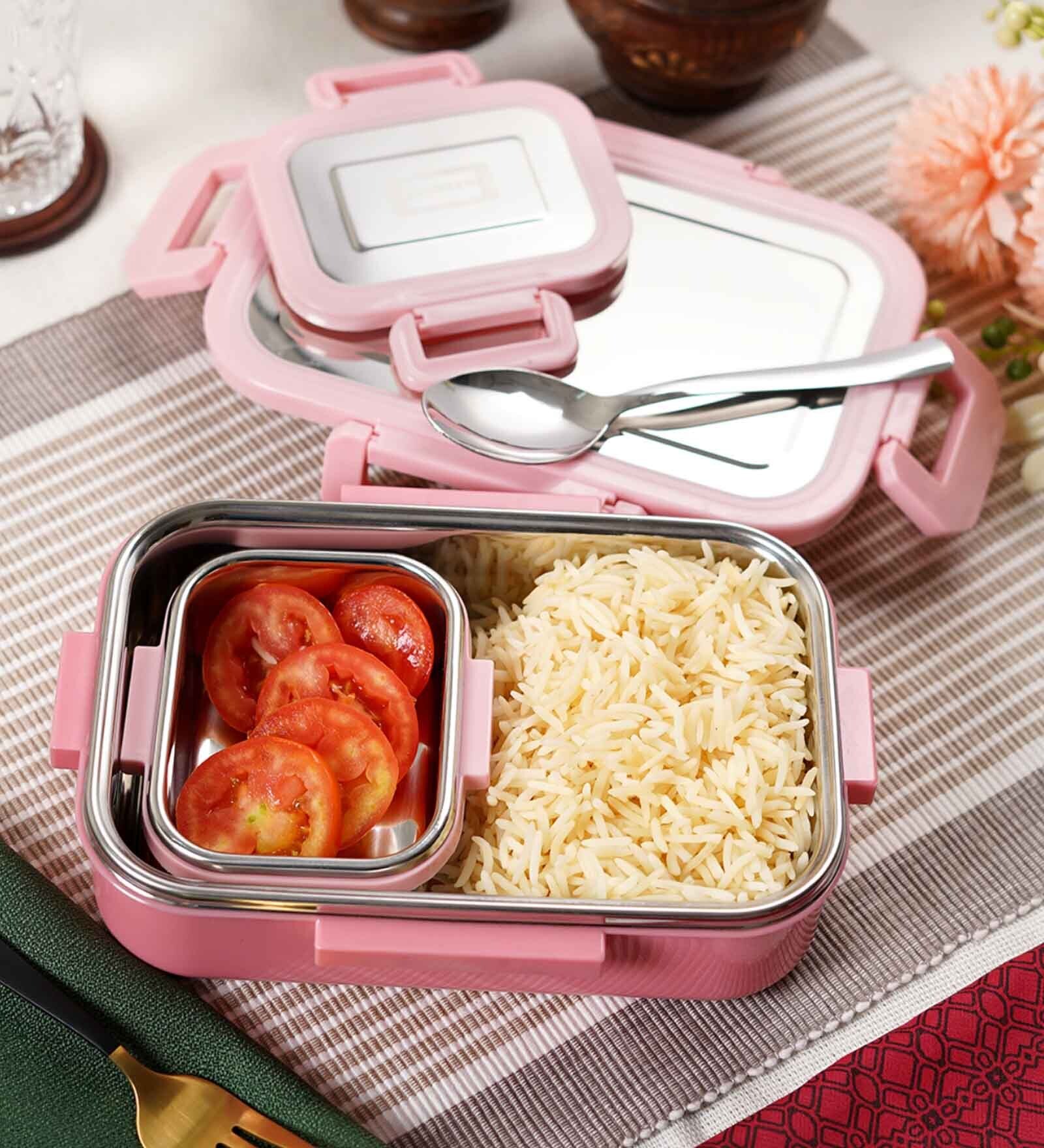 Buy Pink Stainless Steel (600 ml, Container 150 ml ) 2 Pcs Lunch Box at ...