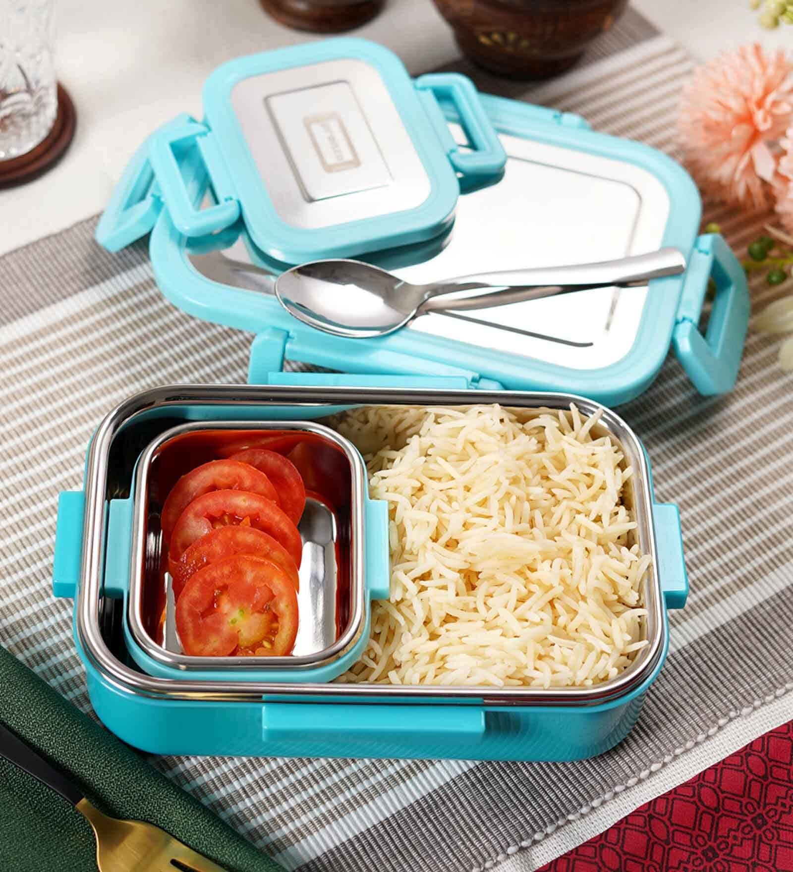 Buy Blue Stainless Steel (600 ml, Container 150 ml ) 2 Pcs Lunch Box at ...