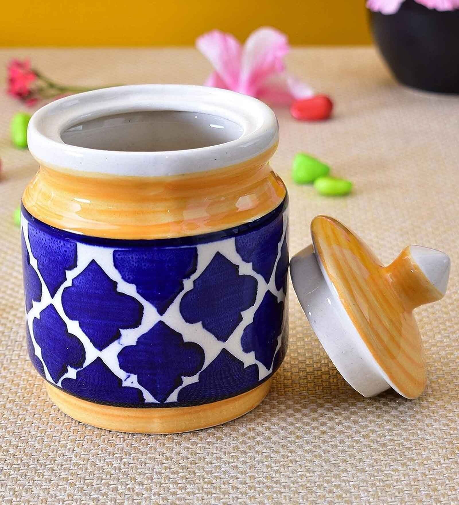 Buy Ceramic 225ml Storage Barni Jar with Lid (Yellow & Blue) at 67% OFF ...