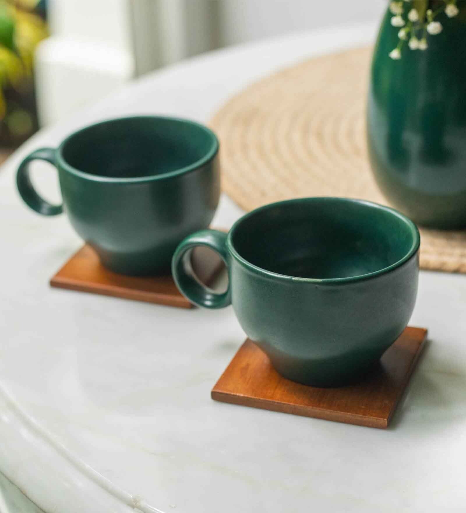 Buy Ceramic Cup With Ring Handle Set Of 2 Emerald Green at 41% OFF by ...