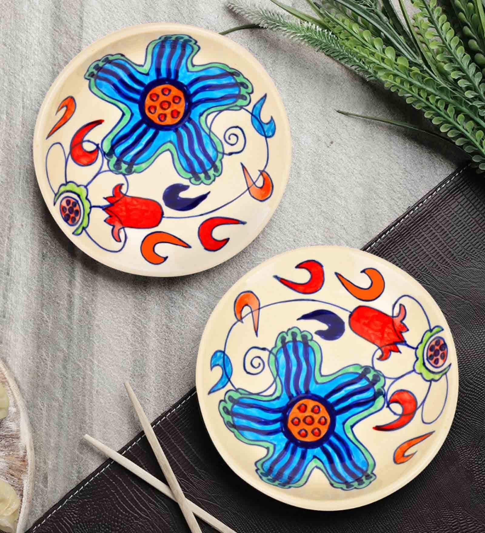 Buy Ceramic Handpainted Floral Round Pasta Serving Plates Set of 2 By ...