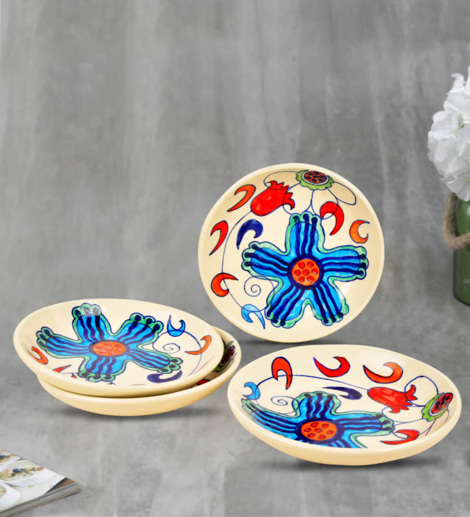 Buy Ceramic Handpainted Floral Round Pasta Serving Plates Set of 4 By ...