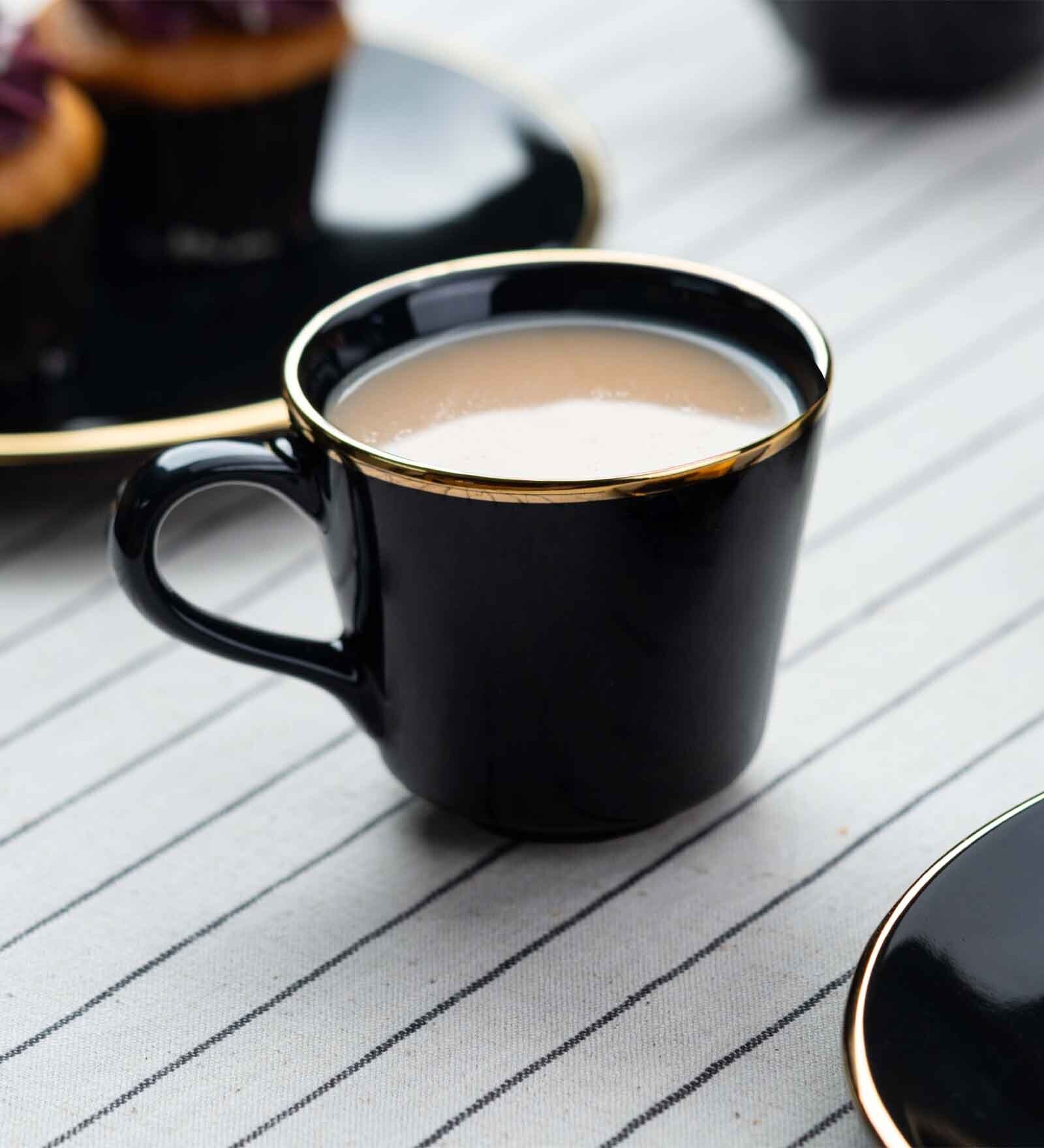 Buy Ceramic Tea Cup Set of 6 180ml Black Gold Line at 30% OFF by SHAY | Pepperfry