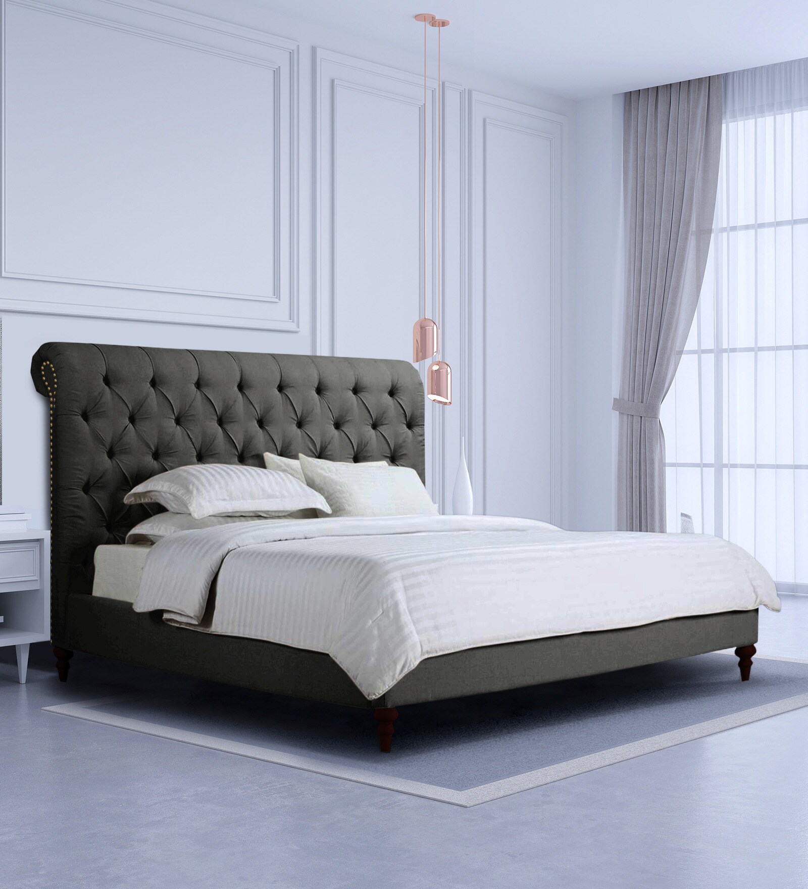 Buy Cesar Upholstered King Size Bed in Grey Colour at 14% OFF by ...