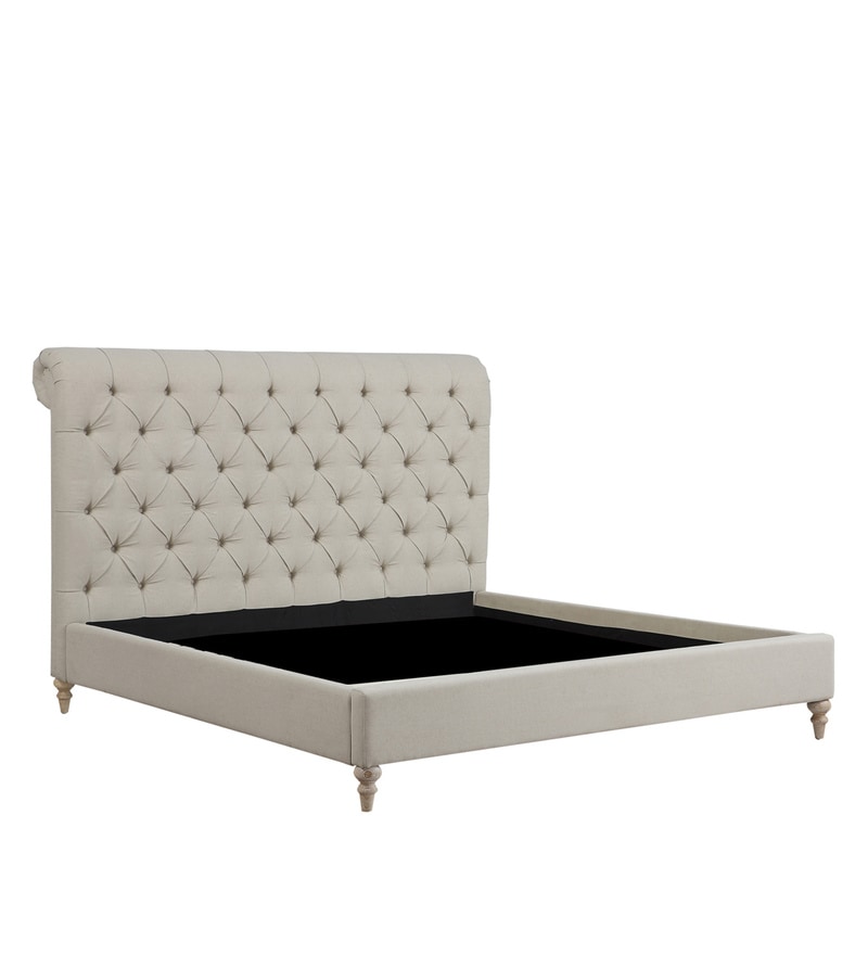 Buy Cesar Fabric Upholstered King Size Bed in Beige Colour by Dreamzz ...
