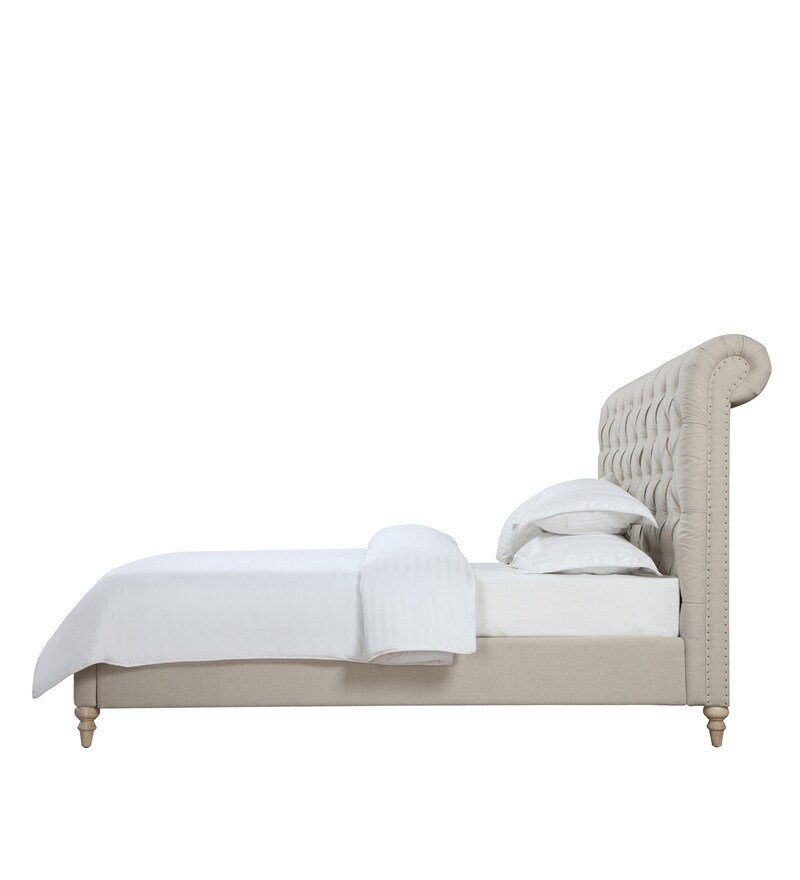 Buy Cesar Fabric Upholstered King Size Bed in Beige Colour by Dreamzz ...