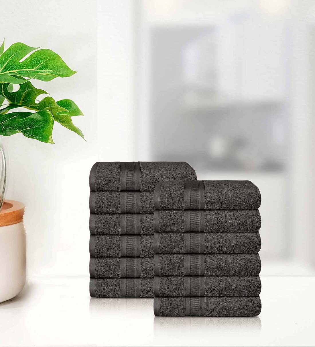 Buy Black Solid 500 GSM Cotton Face Towels (Set of 12) by Trident at 38 ...