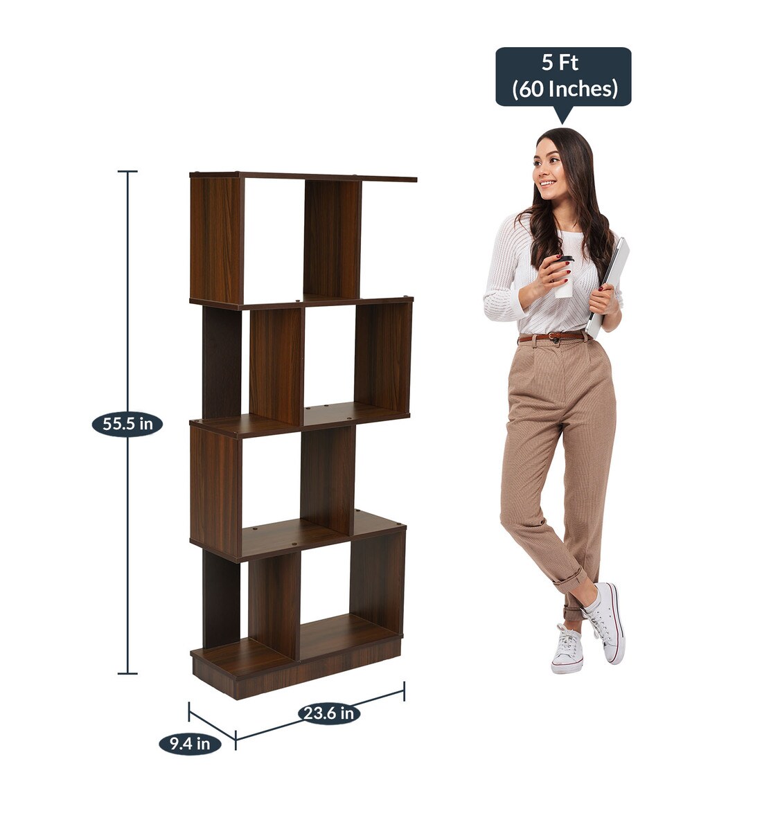 Buy Checkers Medium Book Shelf In Classic Walnut Finish By @Home Online ...