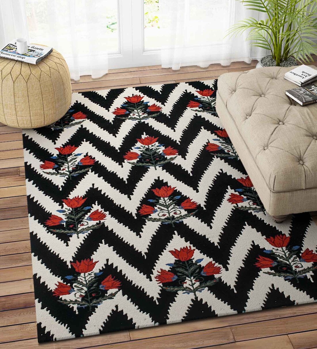 Buy Black Wool Floral 4 x 6 Feet Hand Tufted Carpet by Imperial Knots ...