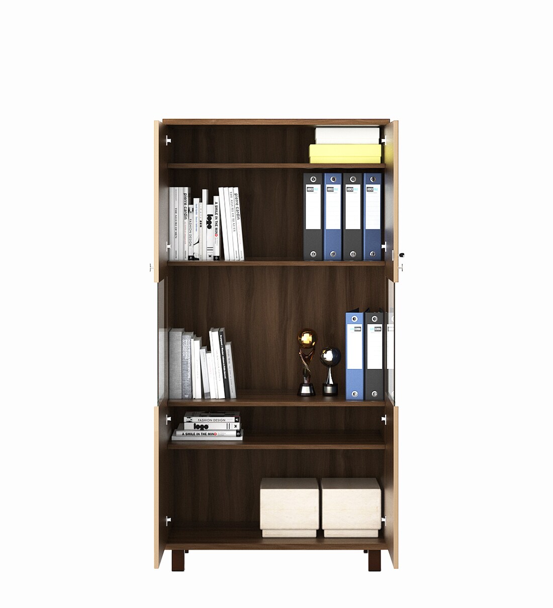 Buy Chief Book Case in Walnut Bronze and Cappuccino Colour by SpaceWood ...