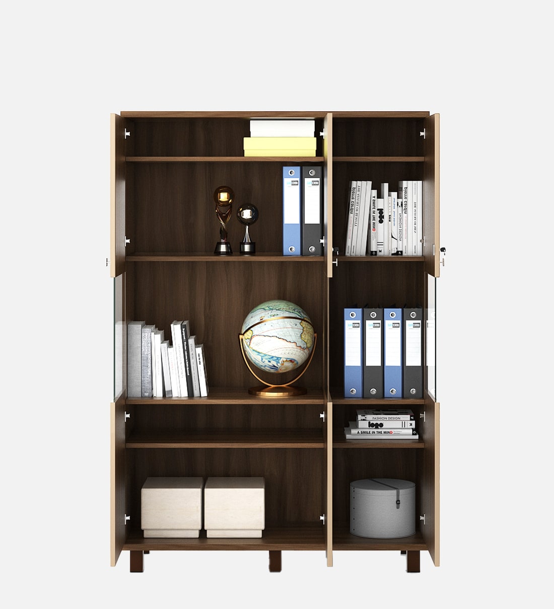 Buy Chief Book Case in Walnut Bronze & Cappuccino Finish by Spacewood ...