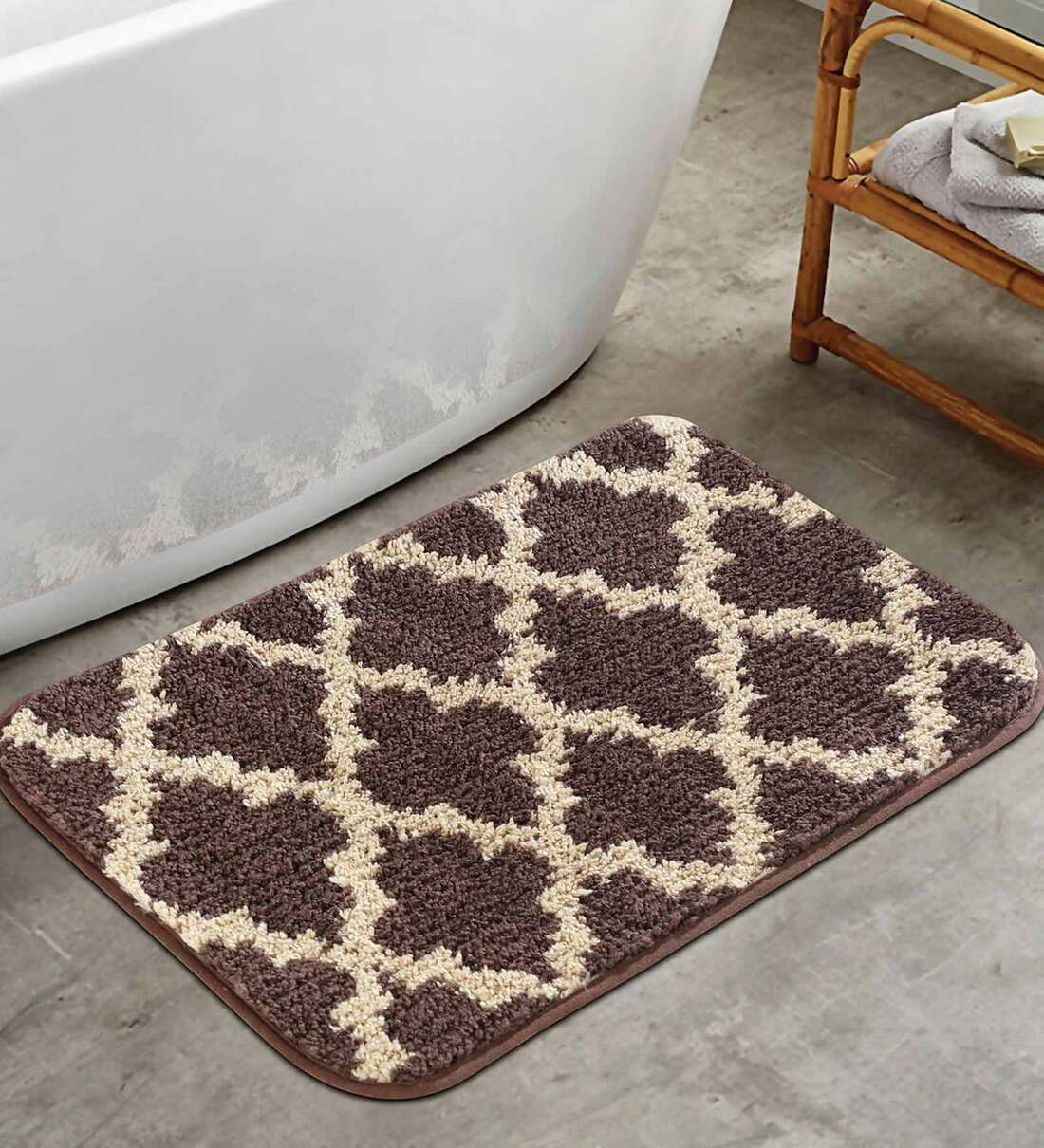 Buy Brown Trellis Traditional Polyester 24x16 Inches Anti Skid Bath Mat ...