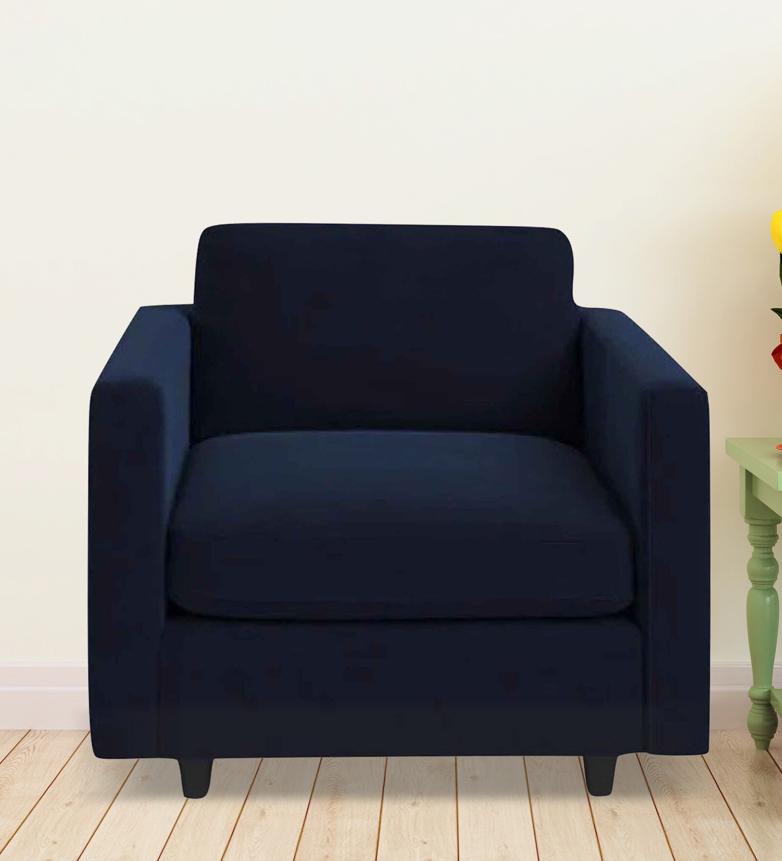 Buy Chambray Velvet 1 Seater Sofa in Blue Colour at 100% OFF by ...