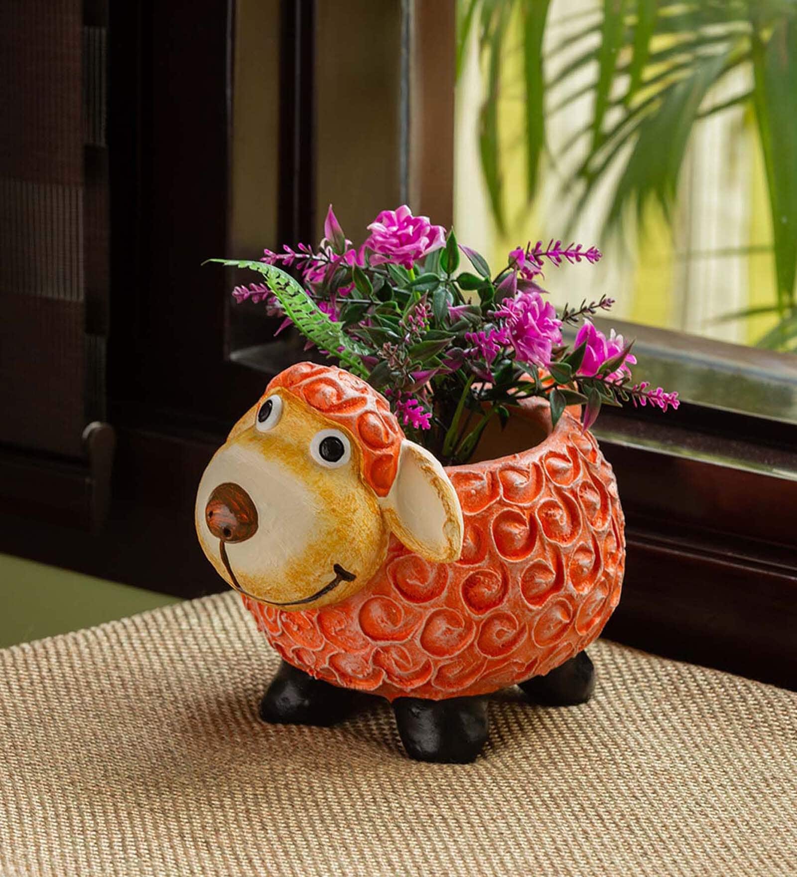 Buy Cheerful Sheep Handmade & Hand Painted Planter Pot In Terracotta (8 ...