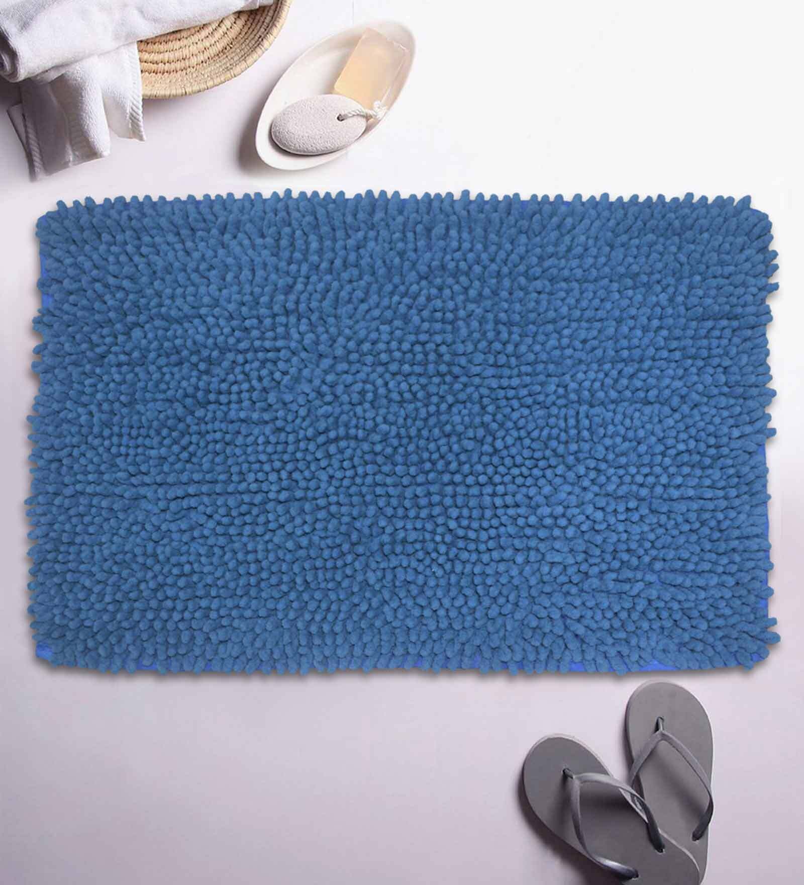 Buy Blue Solid Cotton 24x16 Inches Super Soft Bath Mat by BIANCA at 46% ...