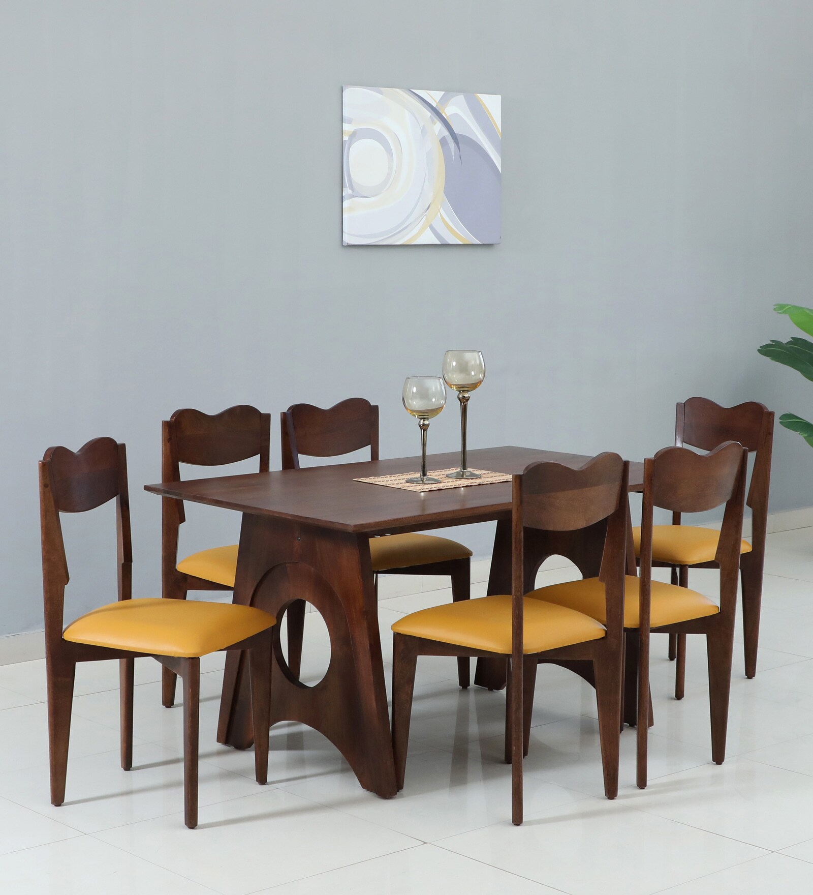 Buy Cher Mango Wood 6 Seater Small Dining Set In Tubbaq Finish at 2% ...