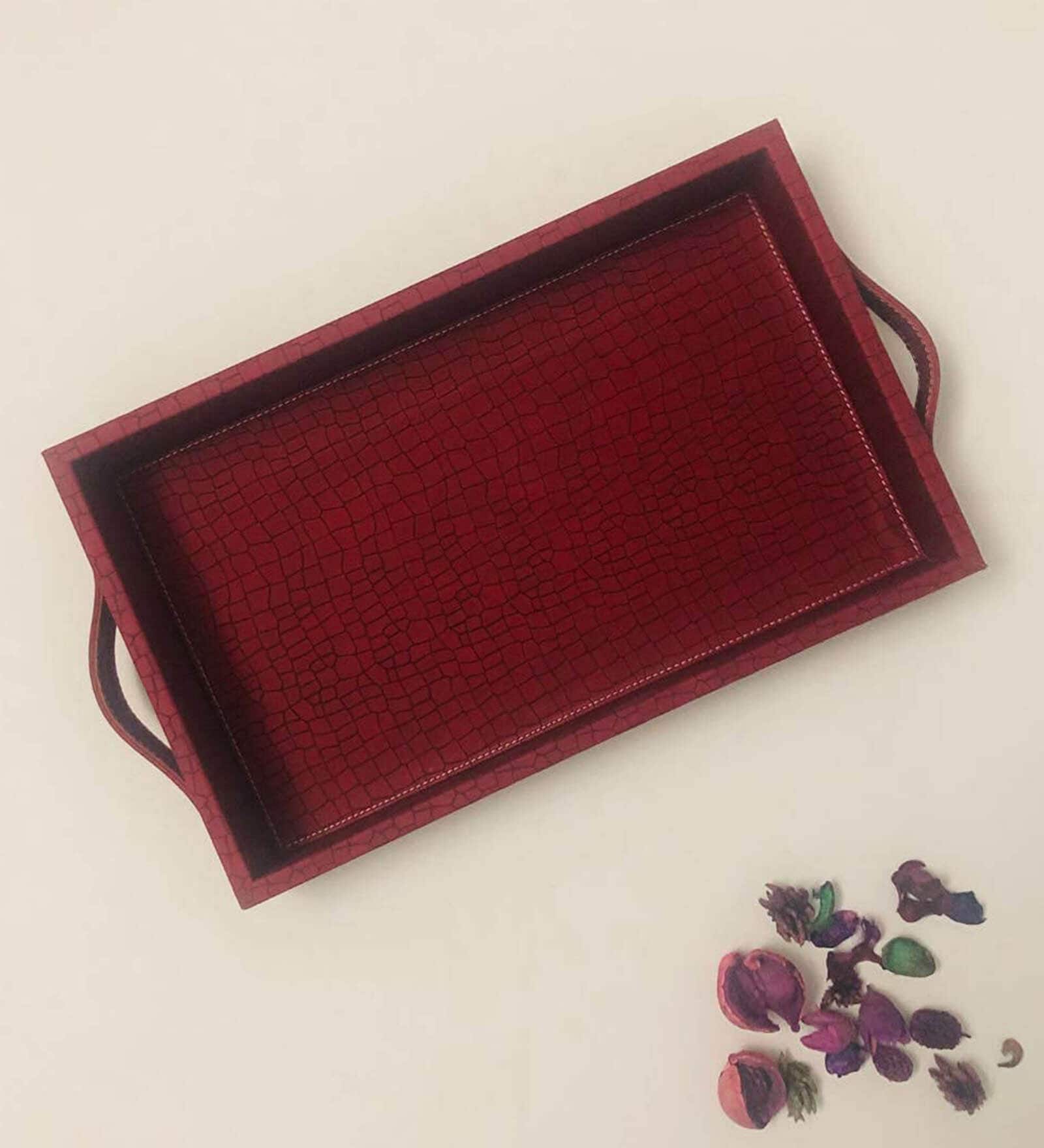 Buy Cherry Red Premium Leather Serving Tray with Handles at 46% OFF by ...