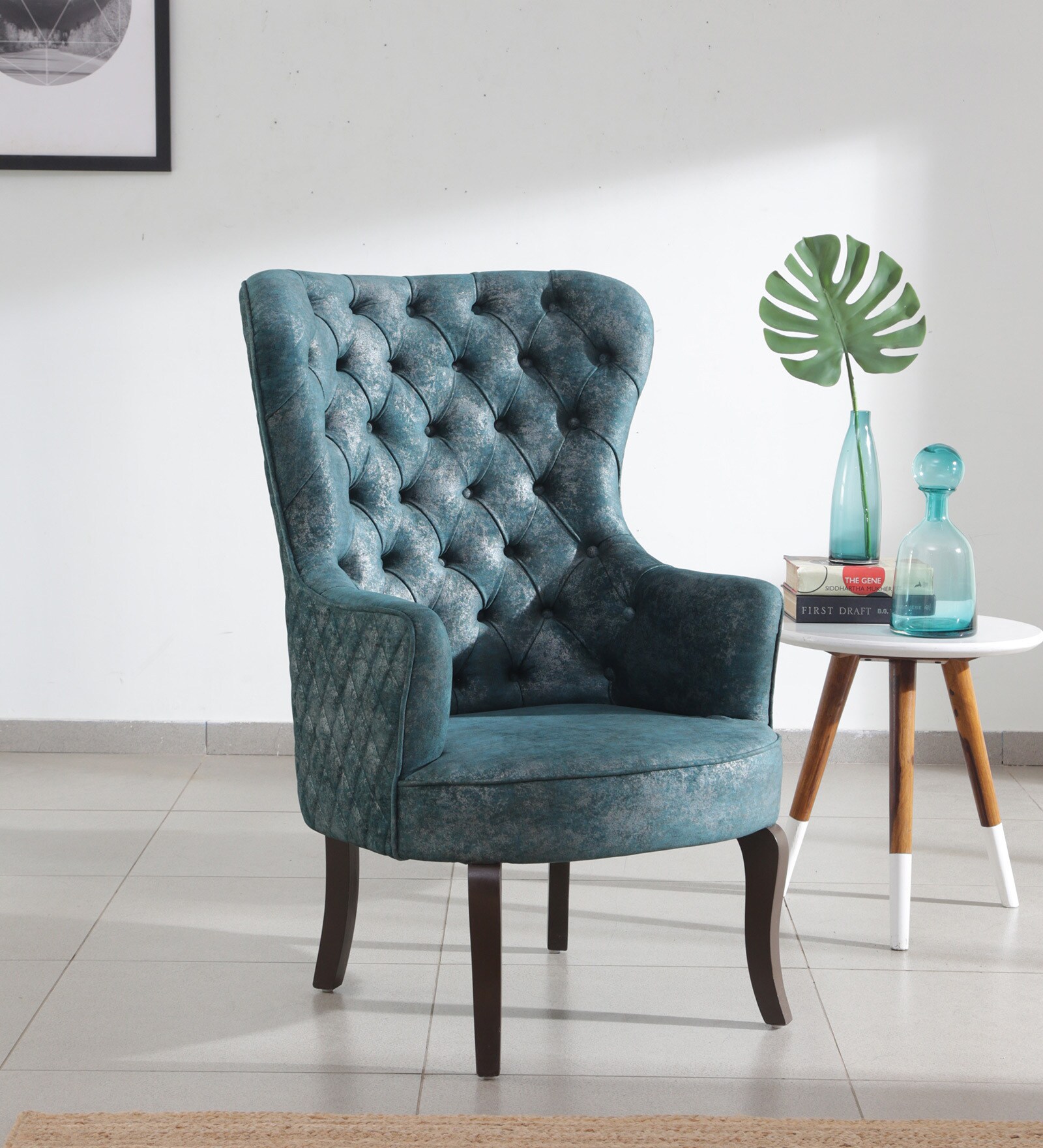 Buy Chesterfeild Velvet Wing Chair In Green Colour at 40% OFF by Star ...