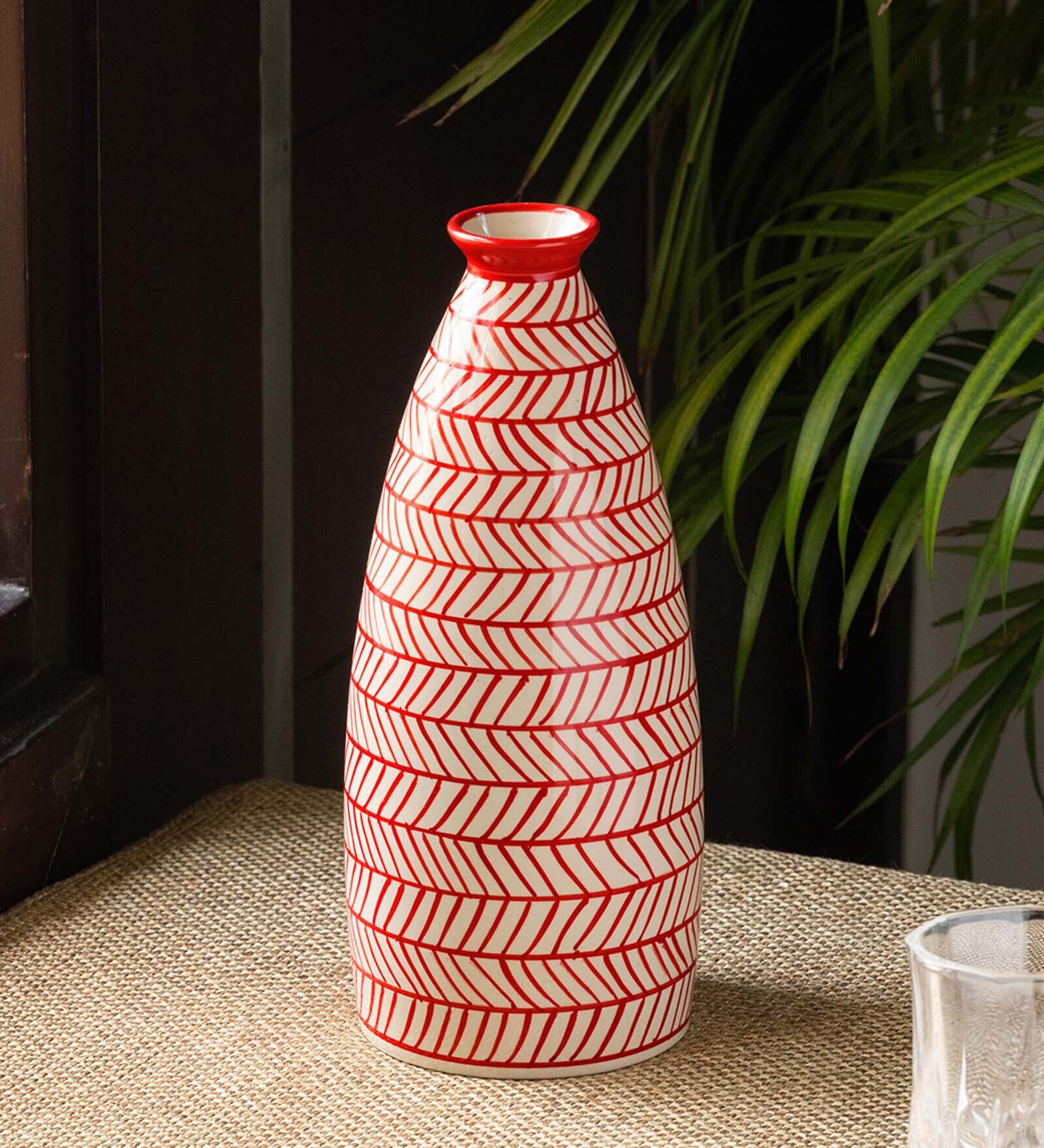 Buy Chevrons Red & White Ceramic (Set of 2) Table Vase at 47% OFF by ExclusiveLane | Pepperfry