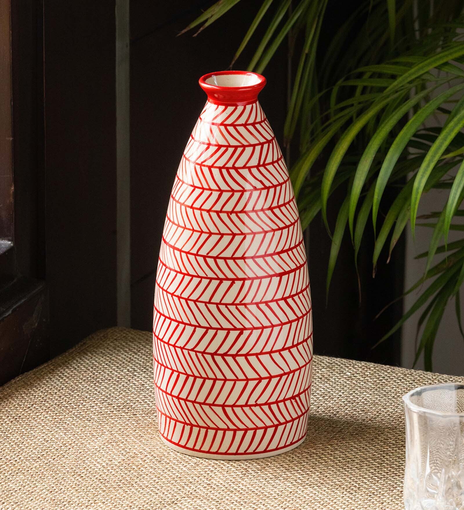 Buy Chevrons Red & White Ceramic Table Vase at 38% OFF by ExclusiveLane | Pepperfry