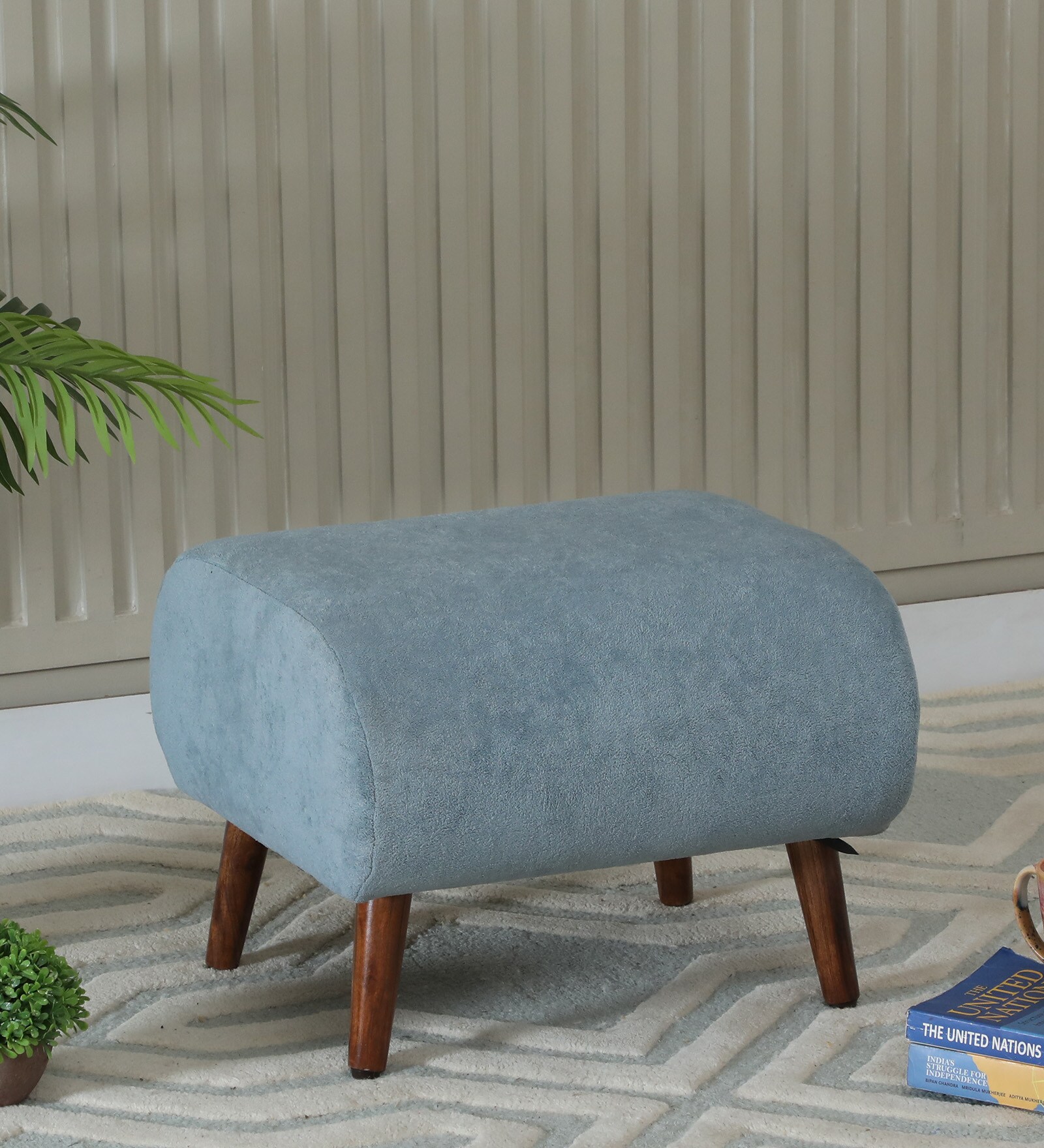 Buy Chic Boucle Fabric Ottoman In Light Blue Colour at 31% OFF by ...
