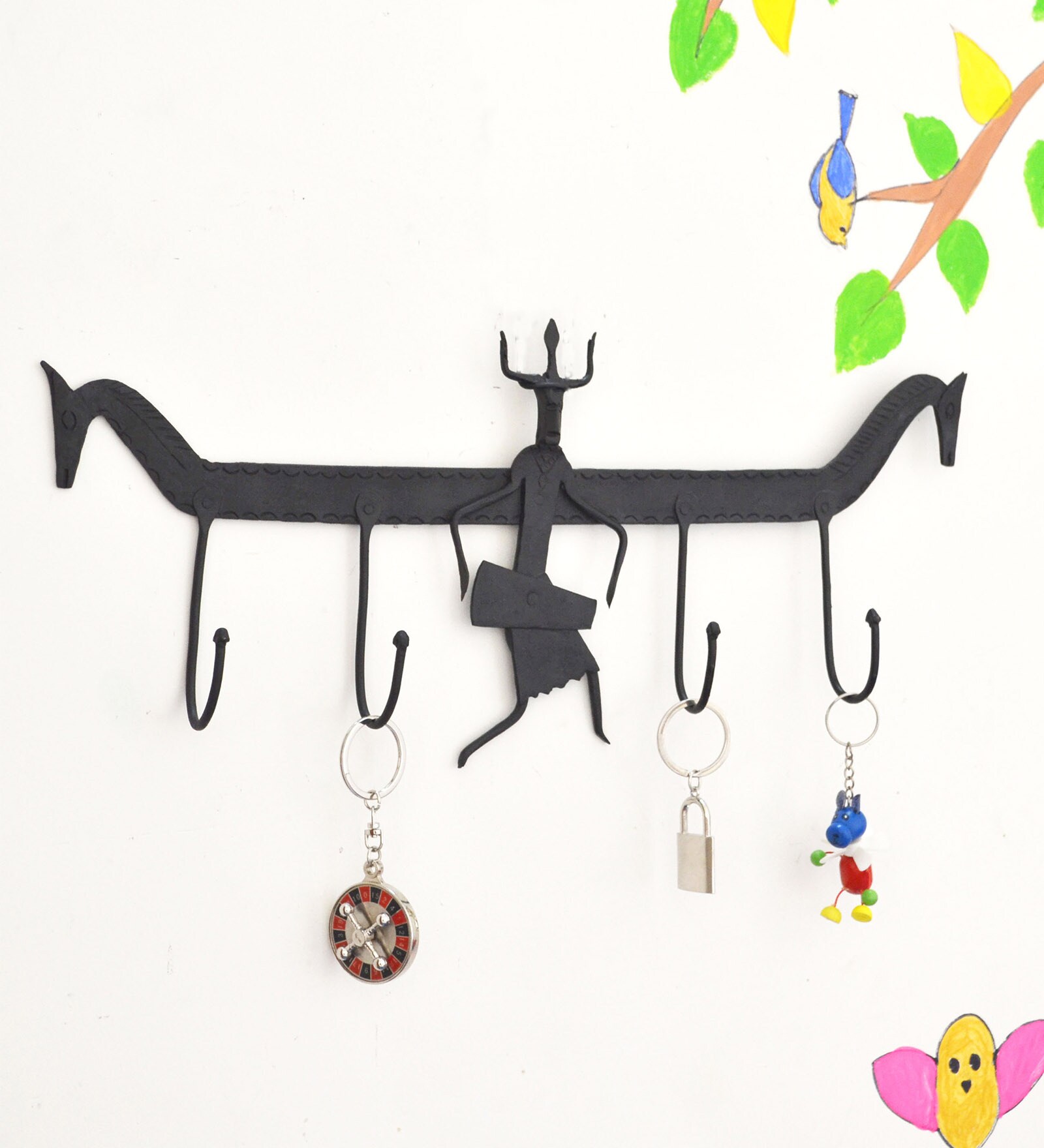 Buy Black Wrought Iron Madiya And Horse 4 Hook Key Chain Holder by ...