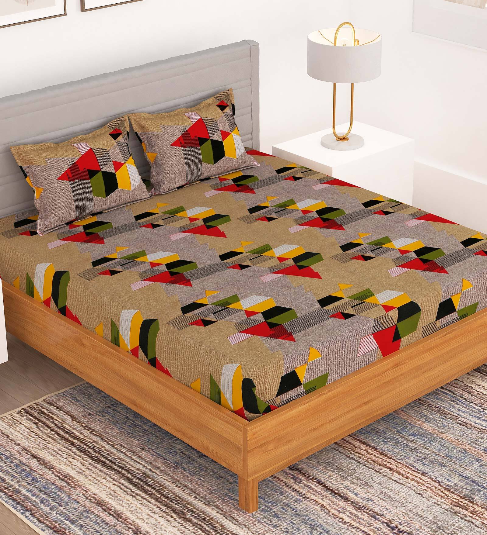 Buy Chocolate Brown Abstract 150 TC Mirofiber Bedsheet With 2 Pillow Covers at 65% OFF by ...