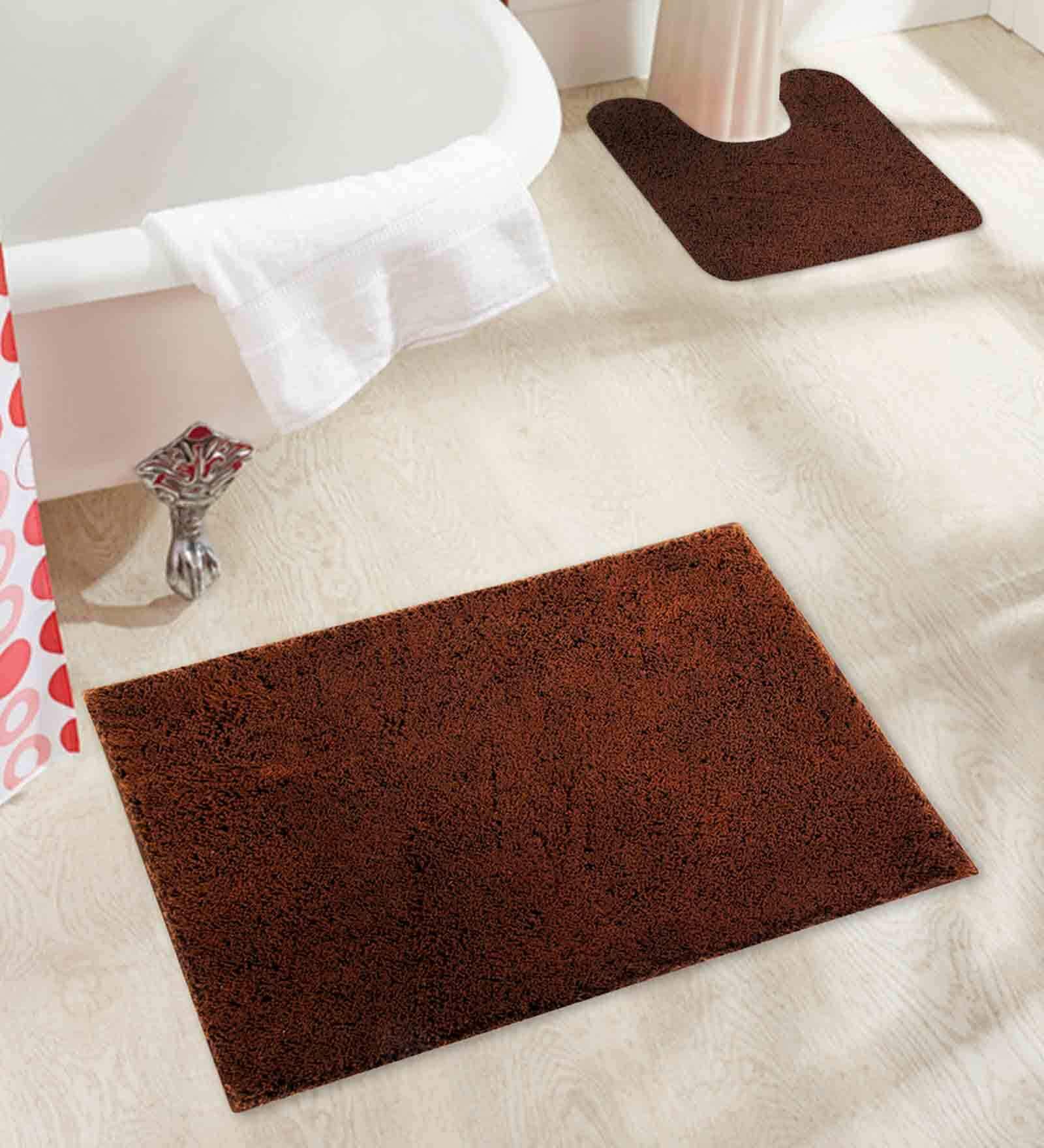 Buy Chocolate Solid Cotton AntiSkid Bathmat & Contour Mat at 10% OFF by ...