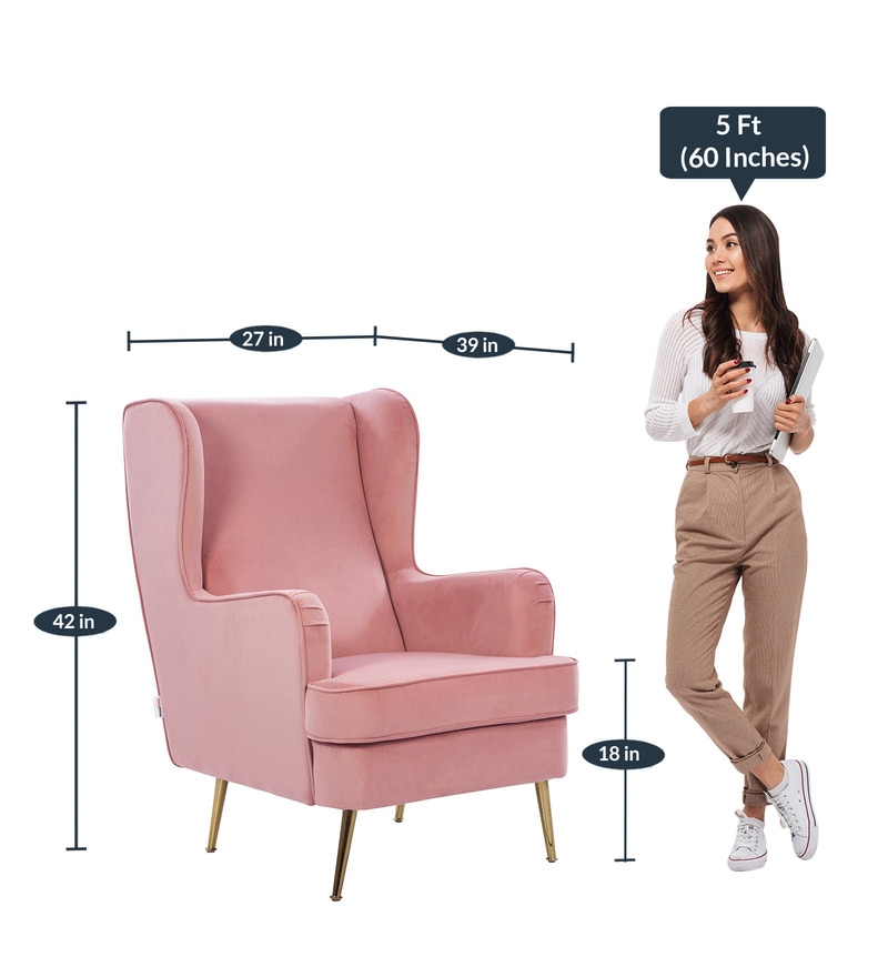 Buy Charm Velvet Wing Chair in Blush Pink Colour by HomeTown Online ...