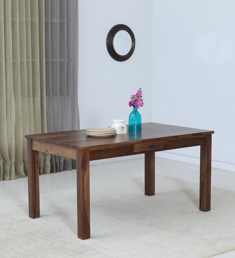 Buy Chenile Solid Wood Dining Table 6 Seater With Two Drawer In ...