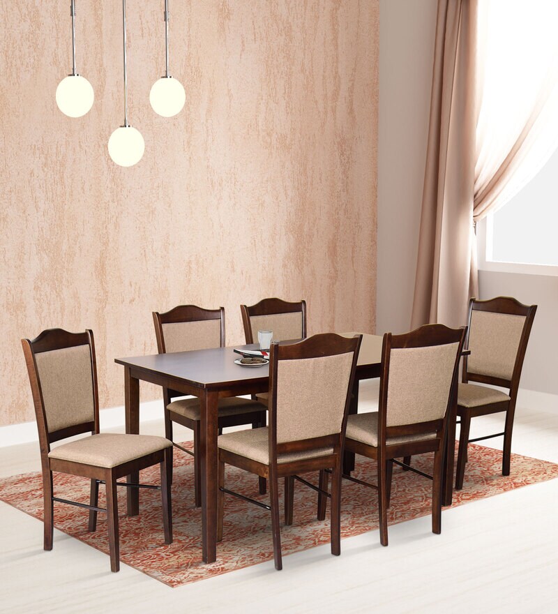 Buy Cheyanne Solid Wood 6 Seater Dining Set in Walnut Finish By Mintwud ...