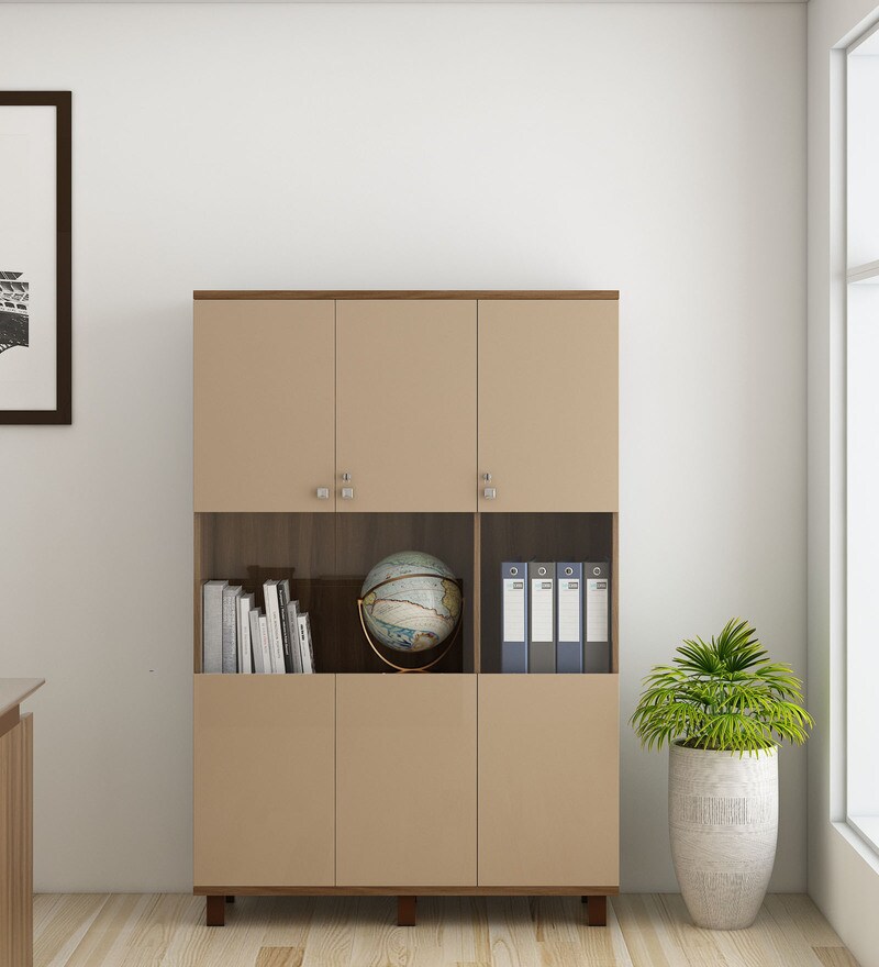 Buy Chief Book Case in Walnut Bronze & Cappuccino Finish by Spacewood ...