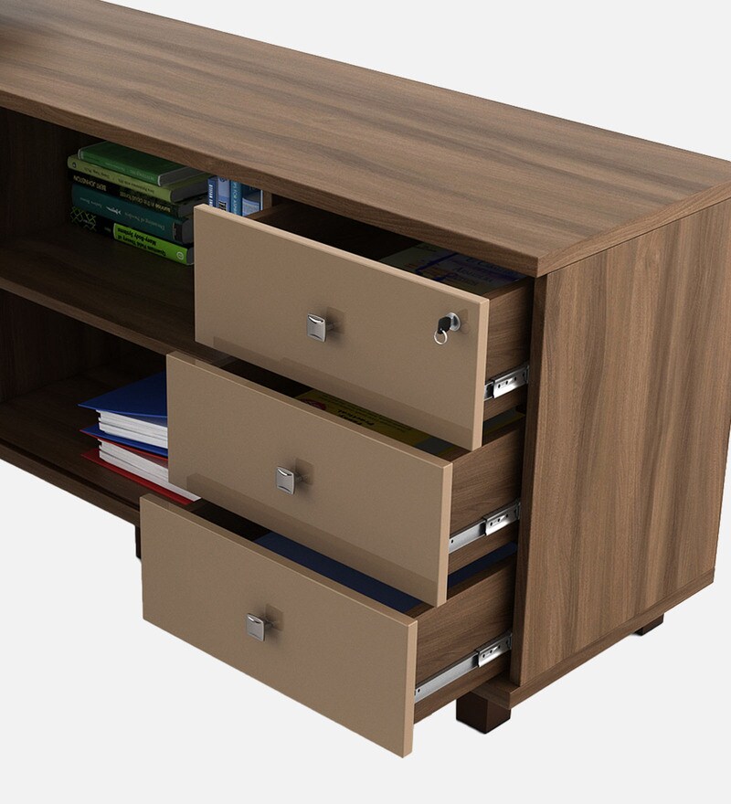 Buy Chief Office Table in Walnut Bronze And Cappuccino Finish by ...