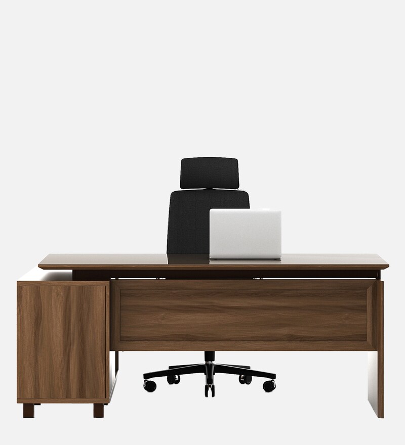Buy Chief Office Table in Walnut Bronze And Cappuccino Finish by ...