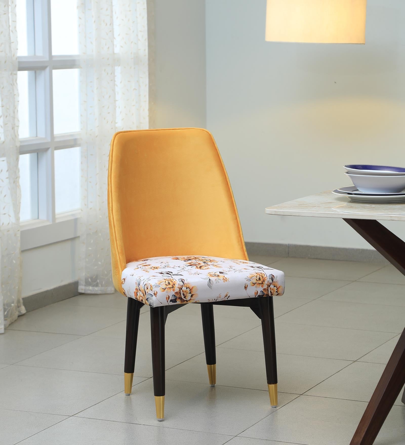 Buy Ciaro Solid Wood Dining Chair In Yellow & Floral at 35% OFF by ...