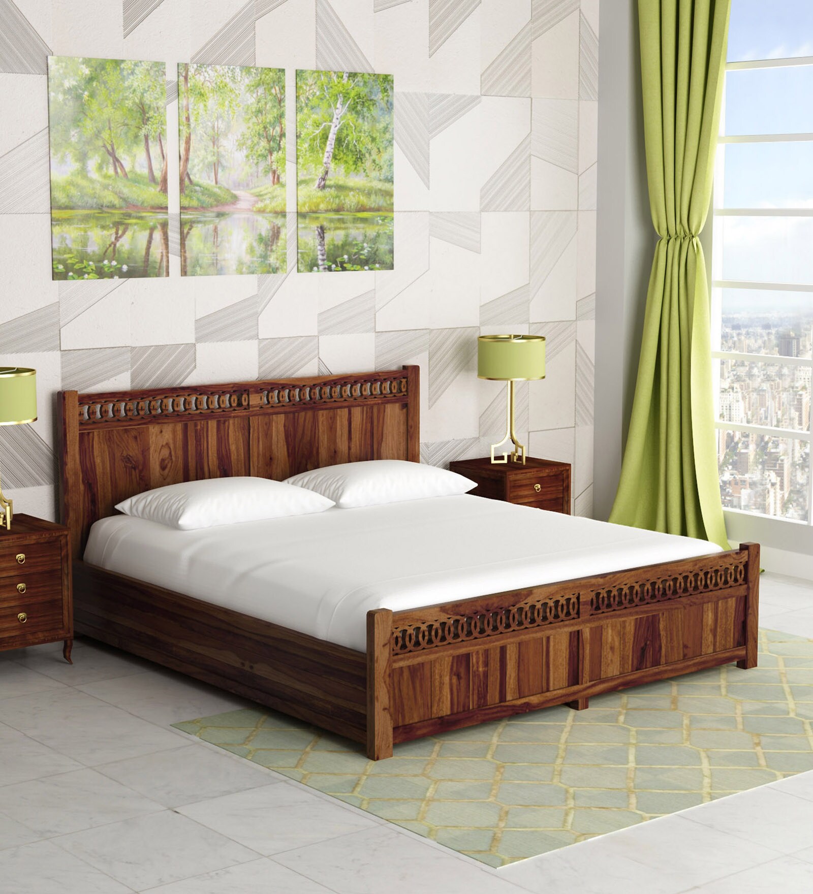 Buy Citrine King Size Bed with Box Storage in Honey Walnut Finish by ...