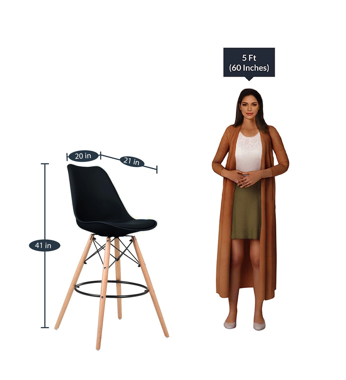 Buy Oreo Full Back Bar Stool in Black Colour by Finch Fox Online - Mid ...
