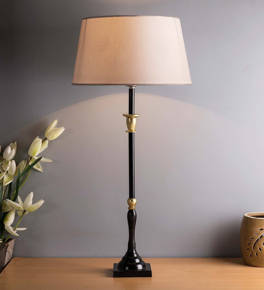 Buy Classic Imperial Black Golden Candlestick Table Lamp, Black Cone ...