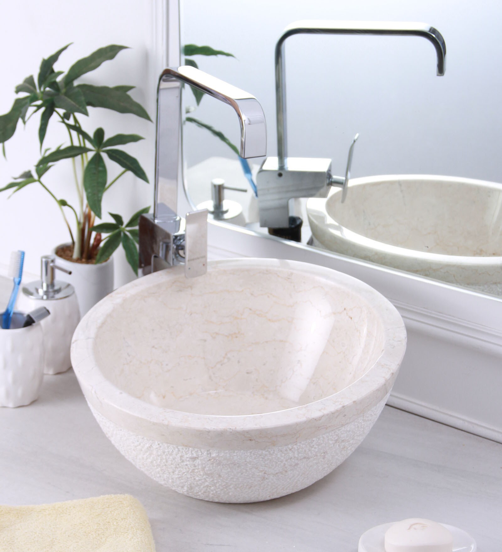 Buy Round Shape Stone Ivory Counter Top Wash Basin (L: 16, W: 16, H: 6 ...