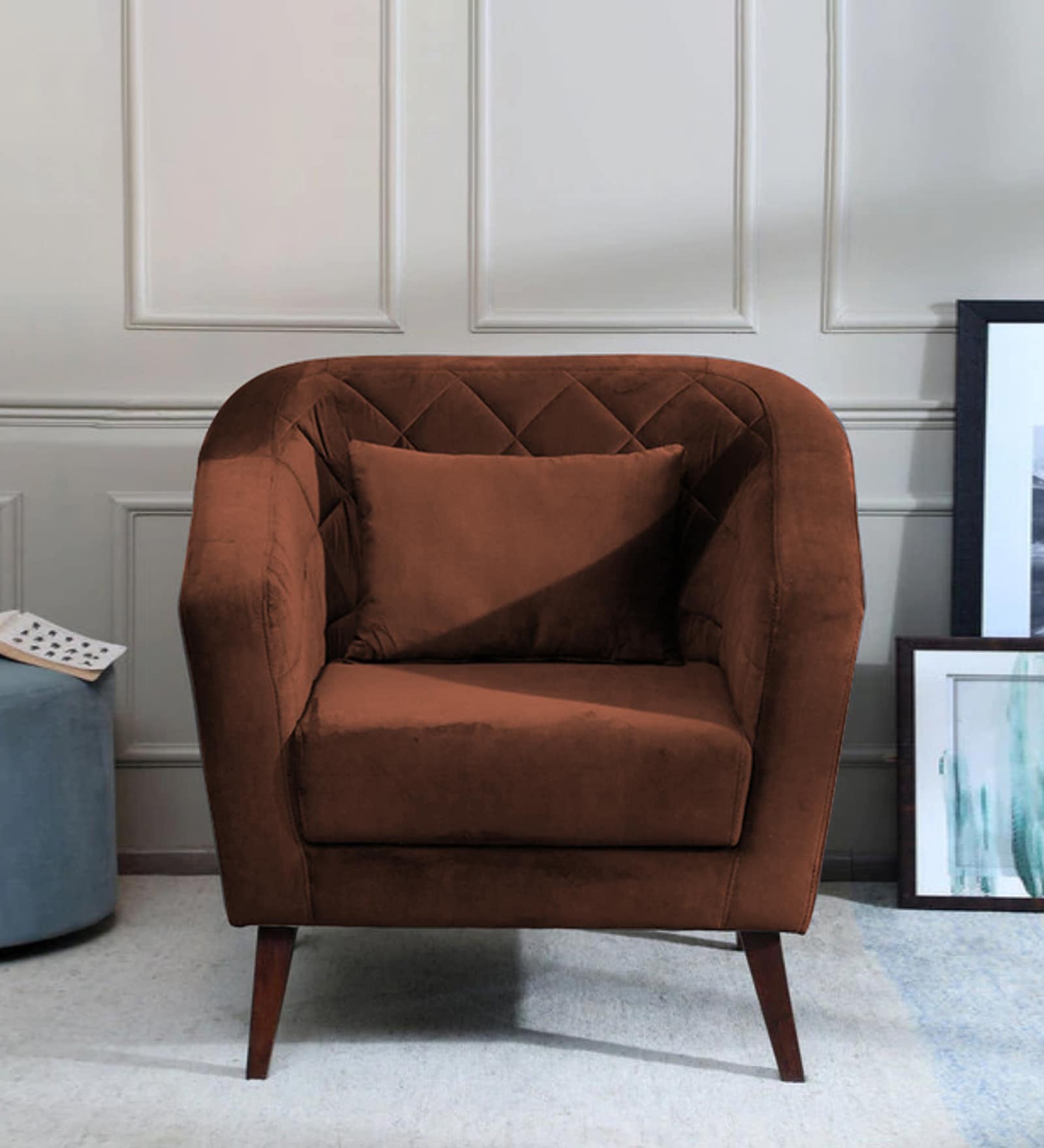 Buy Claro Velvet 1 Seater Sofa in Orange Colour at 30% OFF by FURNITECH ...