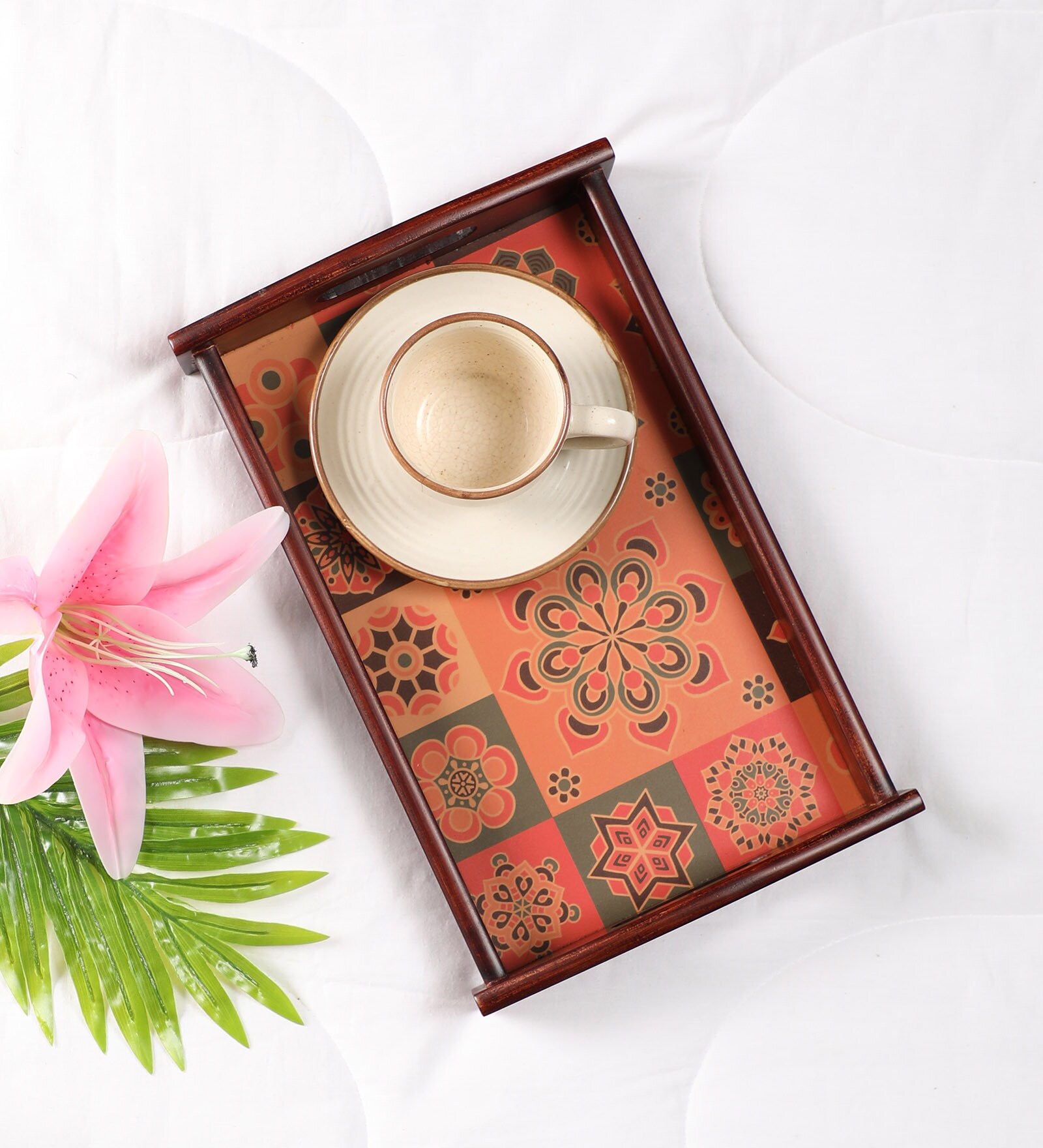 Buy Brown Wood indian ethnic Print Tray by ClasiCraft Online - Serving ...