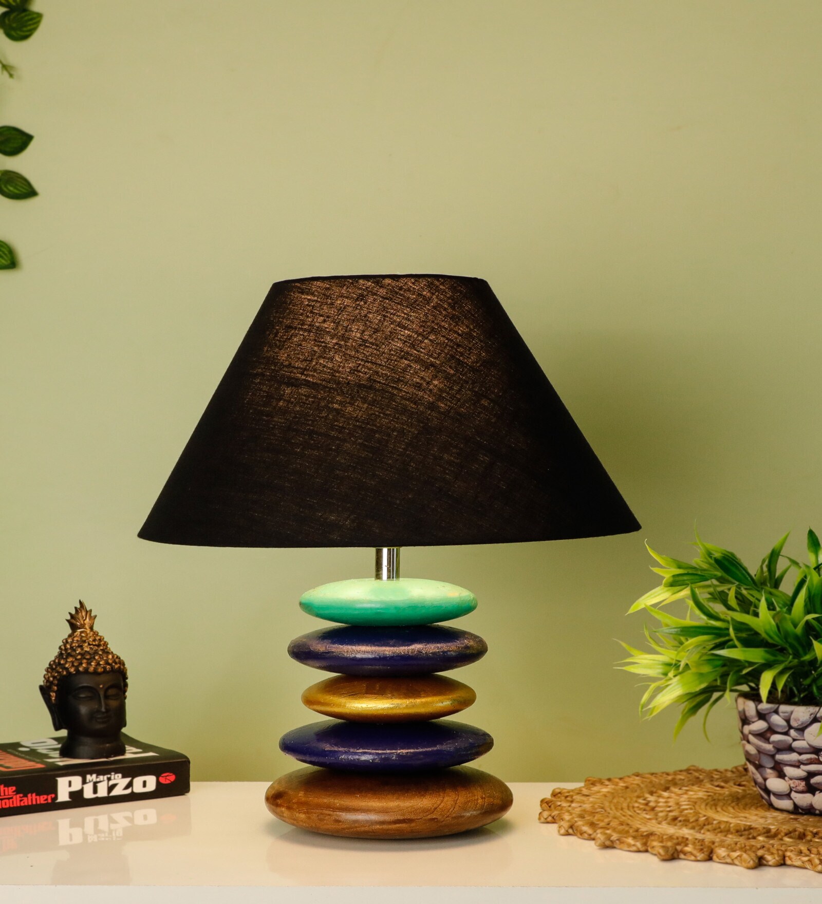 Buy Black Shade Wooden Stone Handmade Multicolor Table Lamp at 38% OFF ...