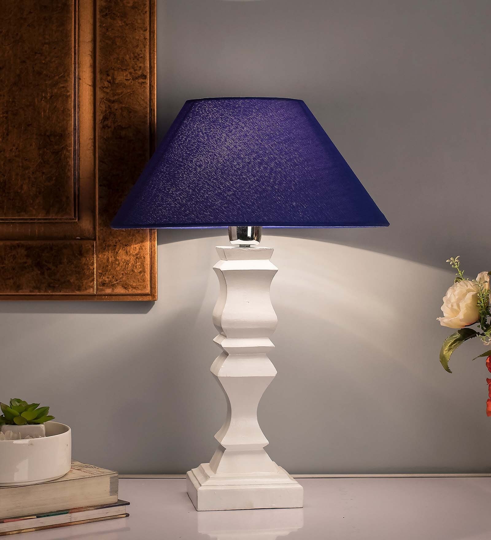 Buy Classic Cube Cut White Table Lamp with Empire Khadi Shade at 69% ...