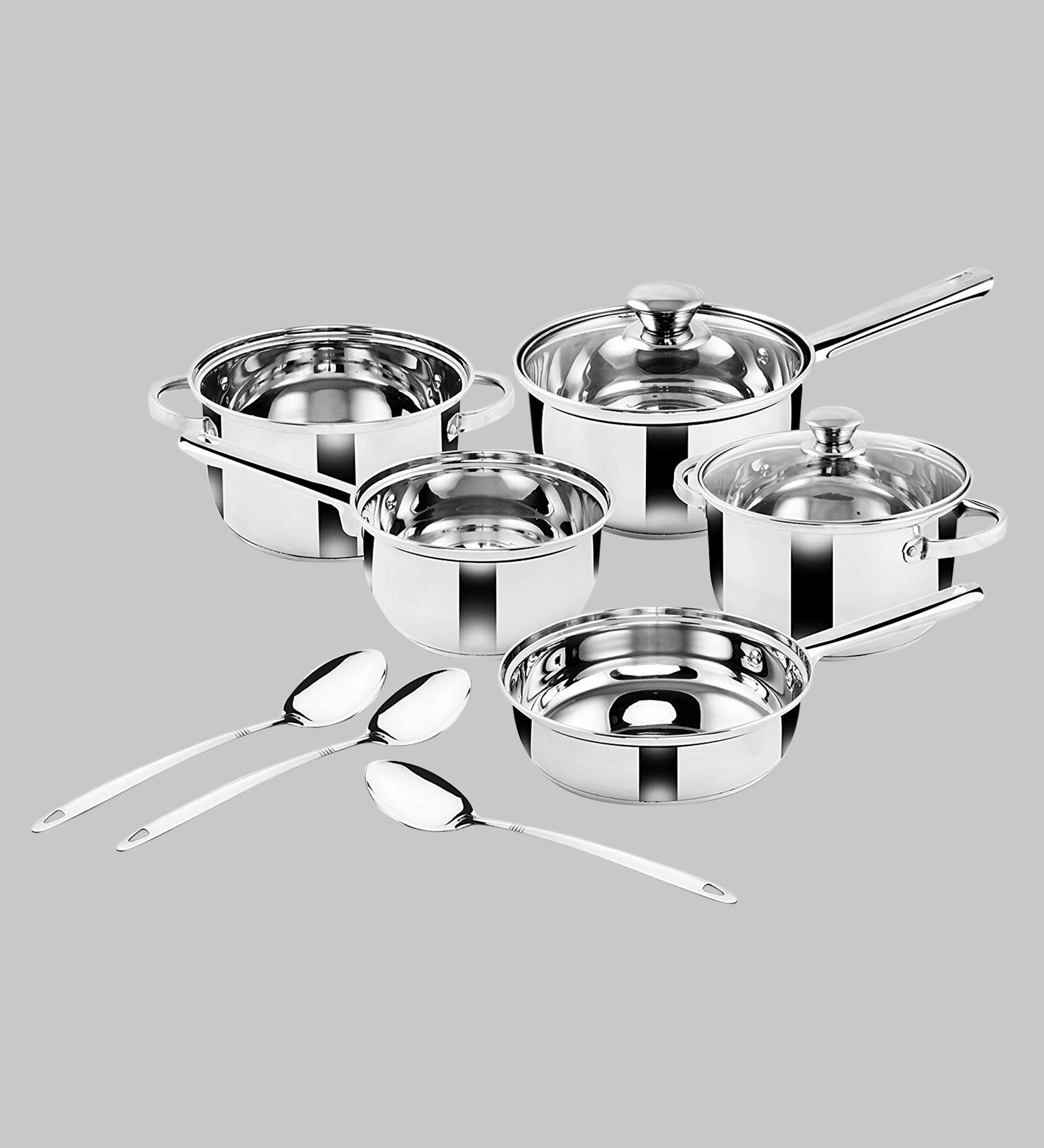 Buy Stainless Steel Capsule Bottom Cookware -Set of 10 with 2 Glass ...